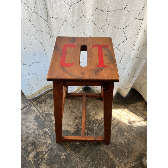Late 20th Century Vintage Wood Stool With Printed Letters | Chairish