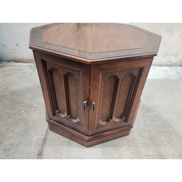 Vintage Late 20th Century Solid Wood Hexagon Storage End Table | Chairish