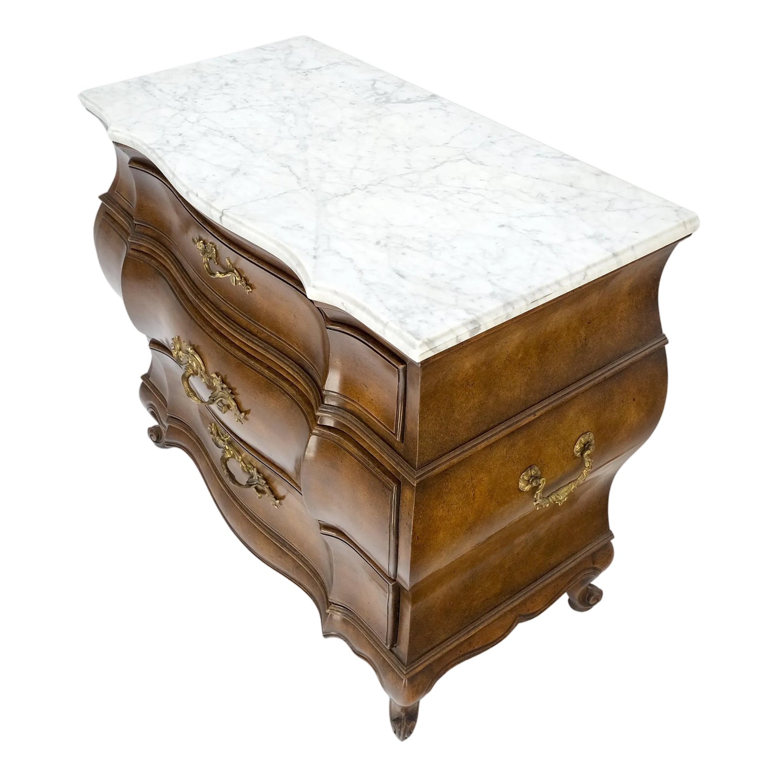 Italian Bombay Style Burl Wood 3 Drawer Marble Top Console Dresser ...