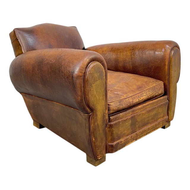 Vintage Club Chair in Genuine Leather, 1950s | Chairish