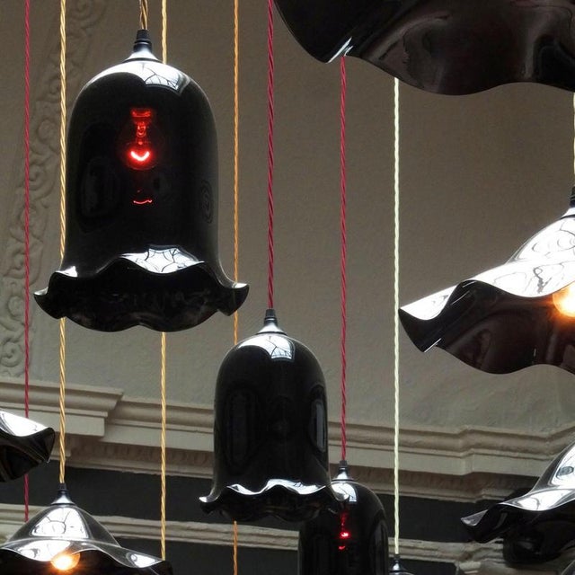 Black Nouveau Bell Pendant Black Glass Colour | Chairish