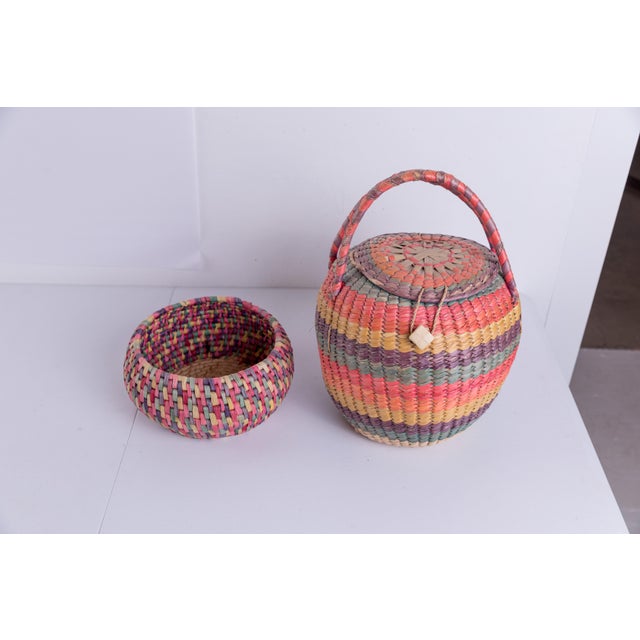 Mexican Multi-Colored Woven Baskets - Set of 2 | Chairish