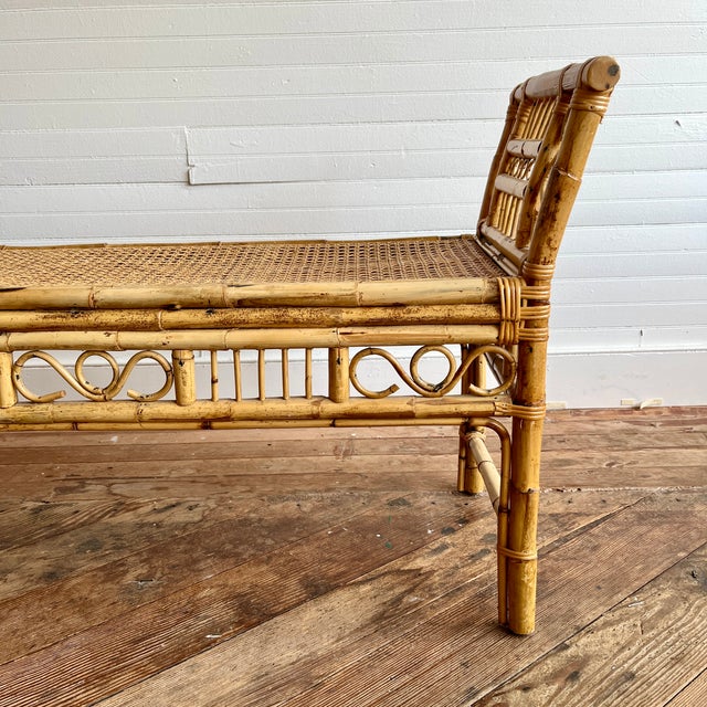 1970s Vintage Bamboo & Caned Brighton Style Bench | Chairish