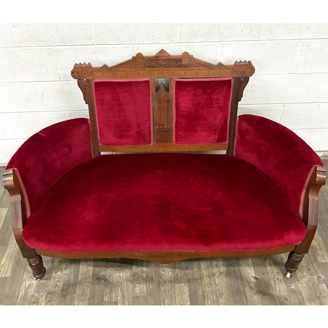 Antique 19th Century Victorian Eastlake Crushed Red Velvet Carved ...