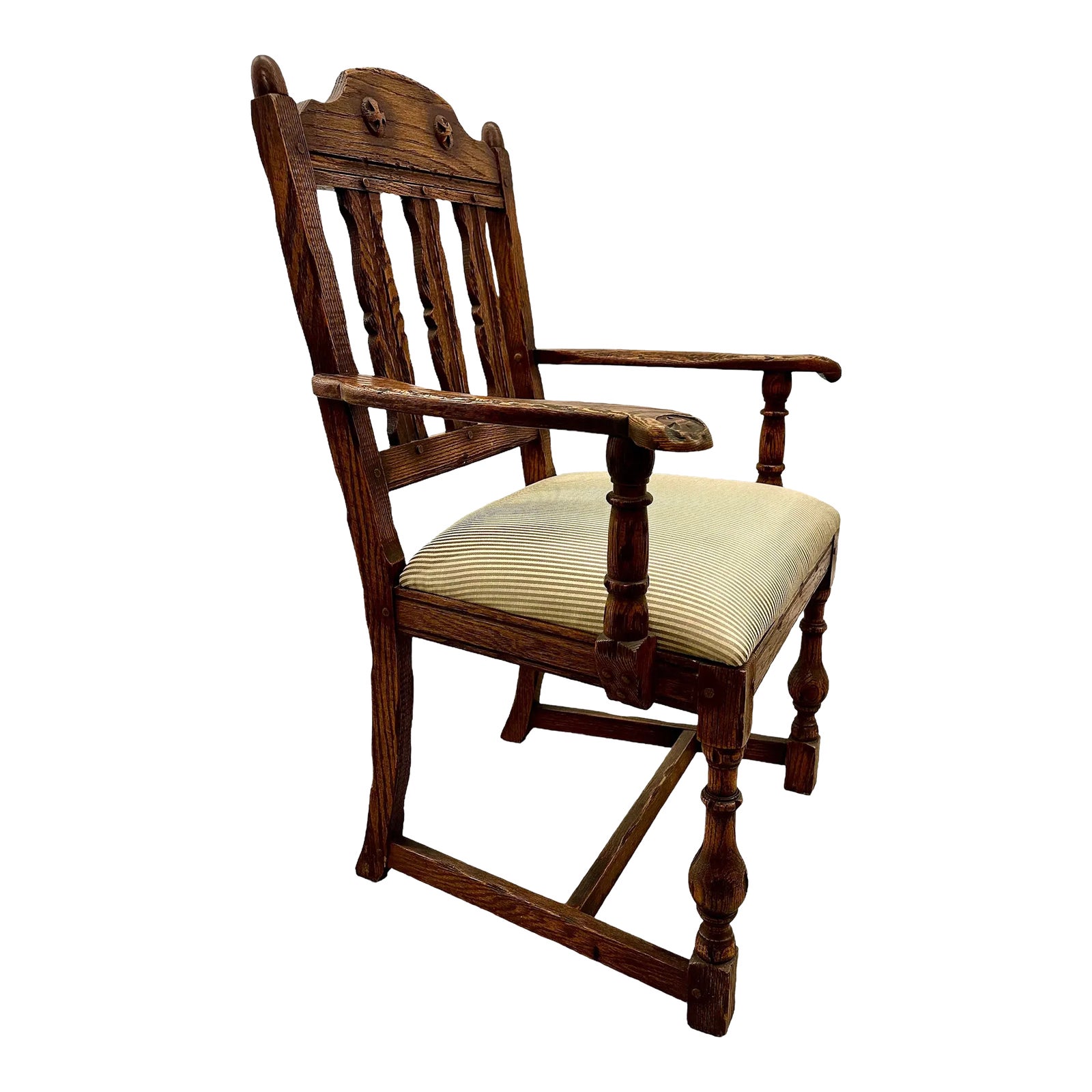 19th Century Oak Chair British Parlor Wood Arm Tudor Style Antique ...