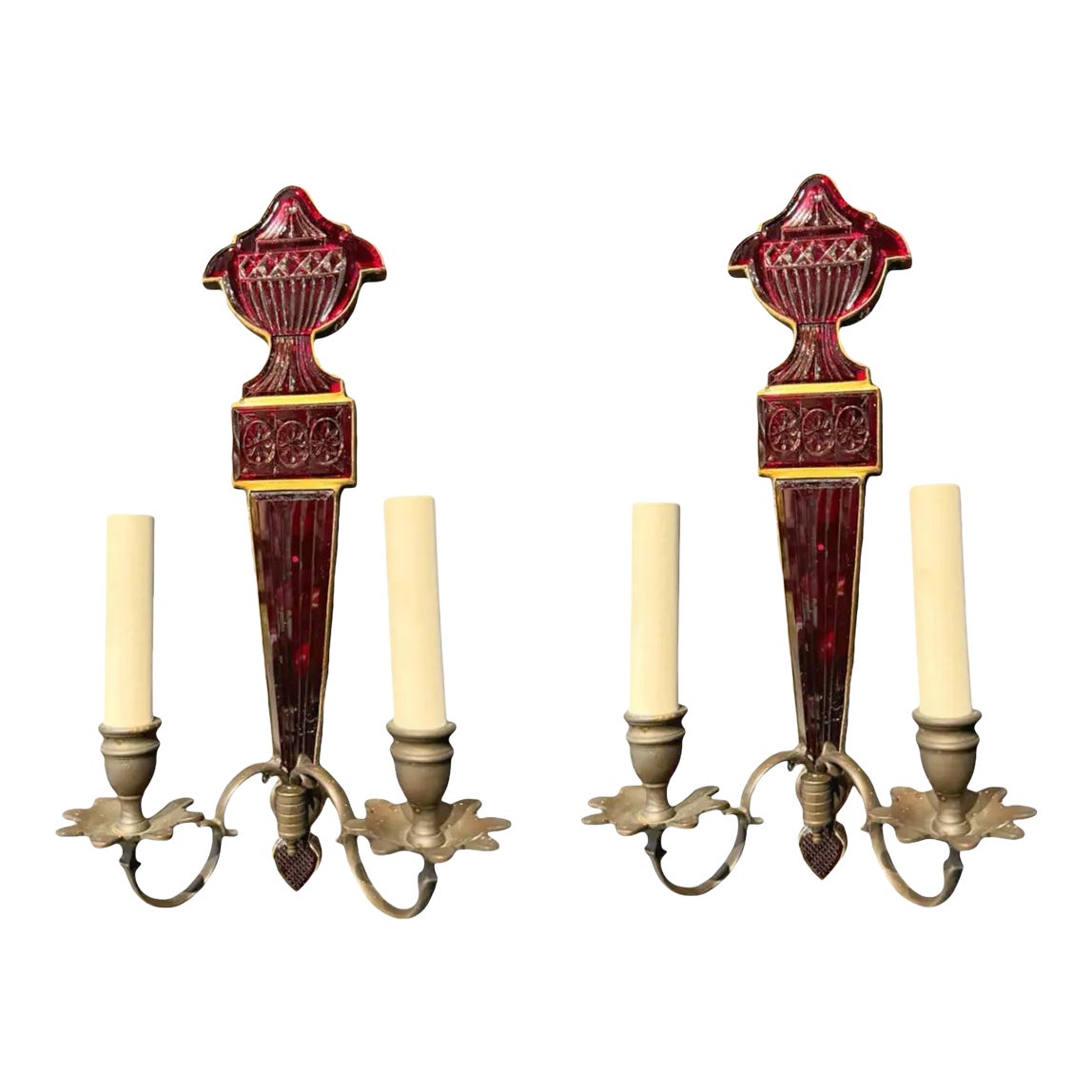 1910 Caldwell Red Glass Sconces - Pair | Chairish