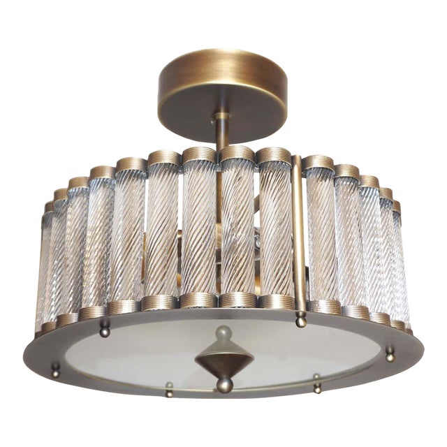 Skyscraper Vintage 1940s Art Deco Chandelier Flush Mount Fixture Brass ...