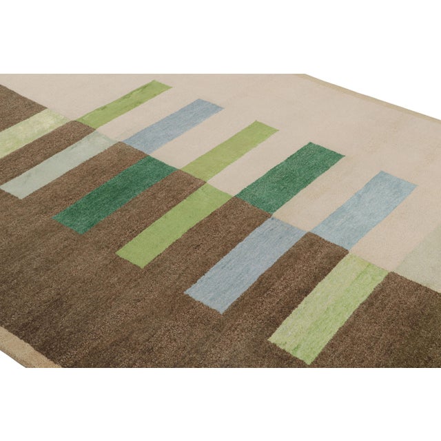 Rug & Kilim’s Modern Bauhaus Geometric Beige Brown Blue and Green Wool ...
