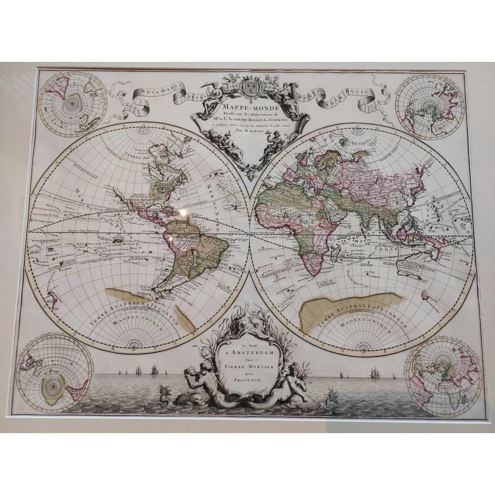 Antique Hand-Colored World Map, 1696 | Chairish