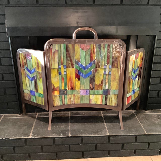 3-Panel Stained Glass Fireplace Screen by Meyda Tiffany | Chairish