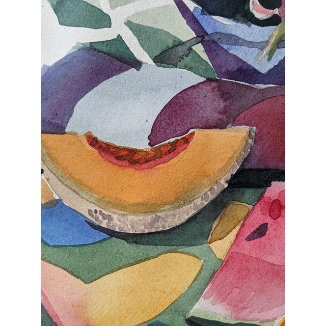 Vintage 1990s Cubist Fruit Still Life Watercolor Painting Framed and ...