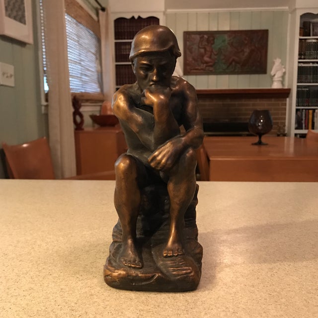Vintage Marwal "The Thinker" Chalkware Statue | Chairish