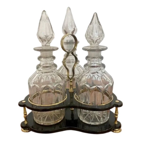 Antique Victorian Decanter Stand with Three Original Cut Glass ...