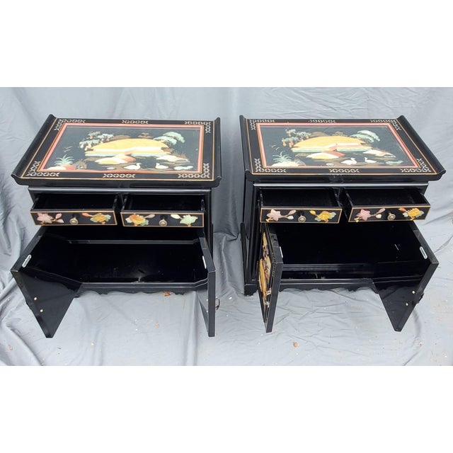 Mid 20th Century Asian Black Lacquer End Table - a Pair | Chairish