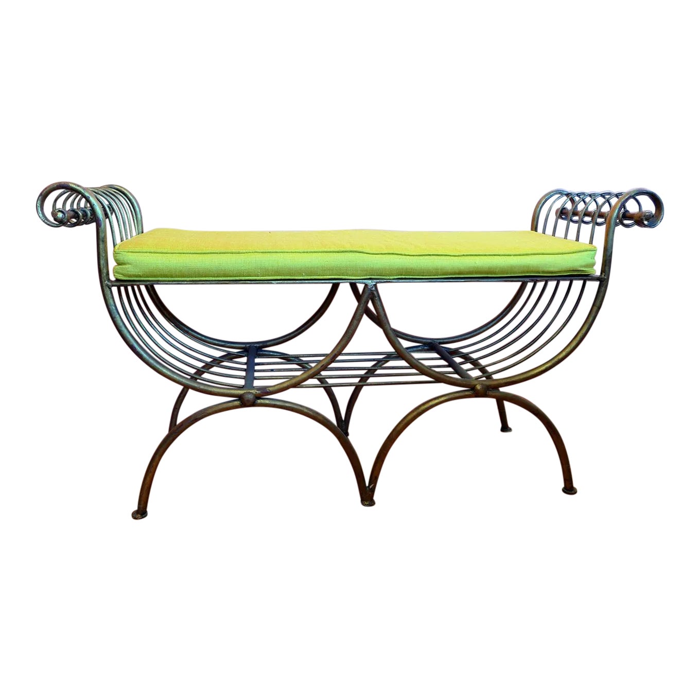 Gold Painted Metal Bench | Chairish