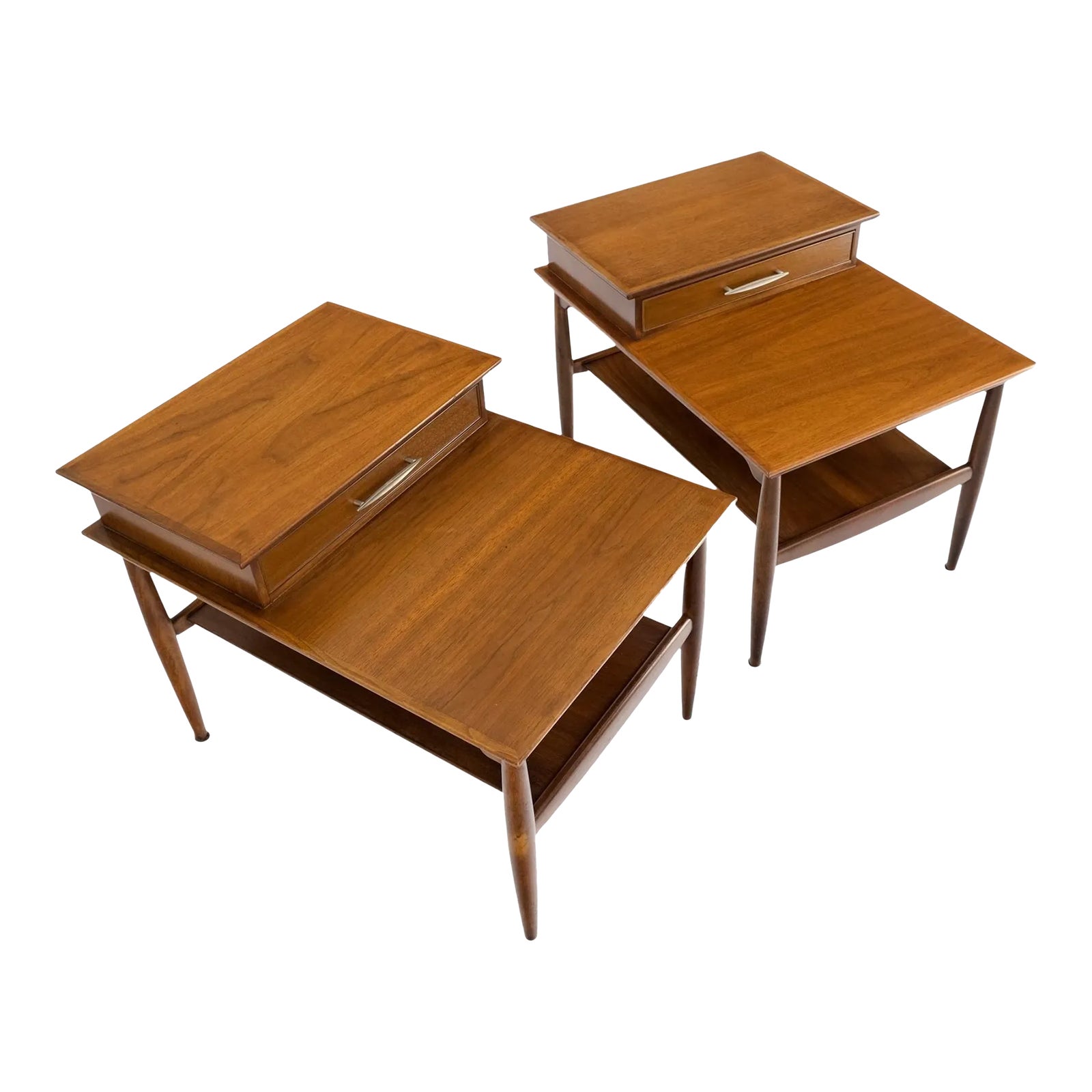 Pair Walnut American Mid-Century Modern One Drawer Step End Tables ...