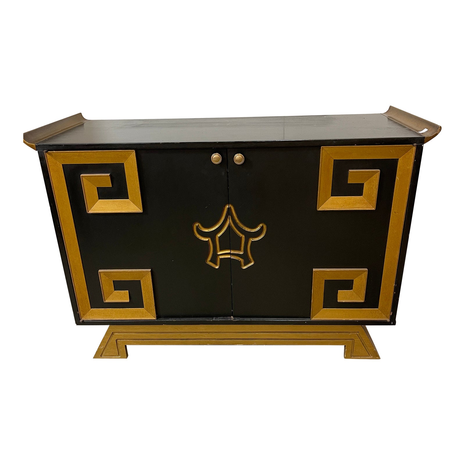 Asian Greek Key Pagoda Cabinet | Chairish