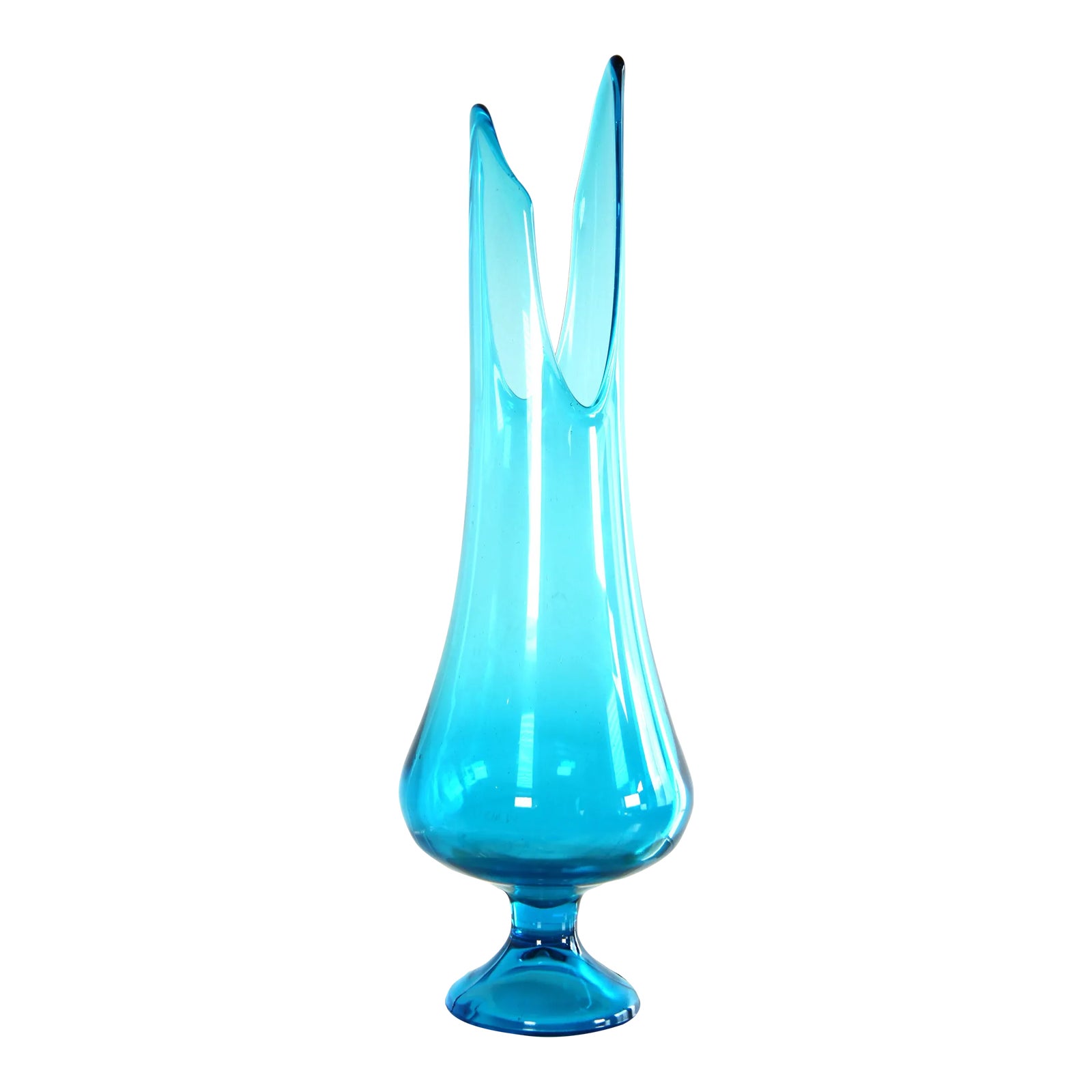 Vintage Mid Century Modern Aqua Blue Stretch Glass Vase | Chairish