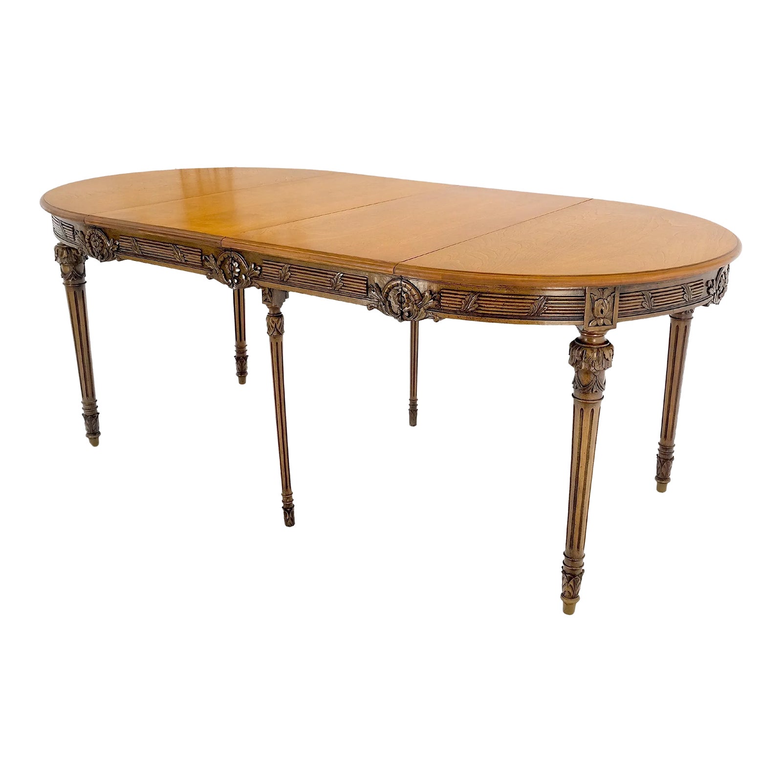Round Racetrack with Two Large Leaves Carved Olive Finish Dining Table ...
