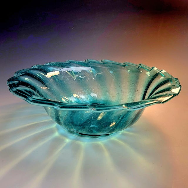 Vintage Hand Blown Teal Blue Bubble Glass Bowl Swirl Shape | Chairish
