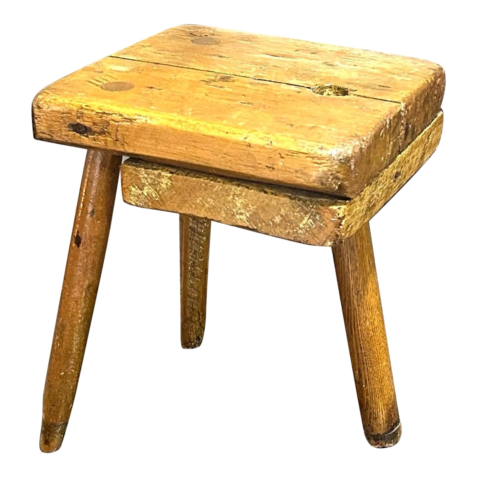 Mid 20th Century Amish-Made Hardwood Tripod Milking Stool | Chairish