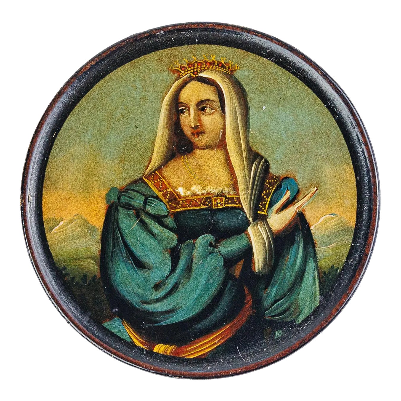 Mid 19th Century French Papier Mache Snuff Box Painted With a Portrait ...