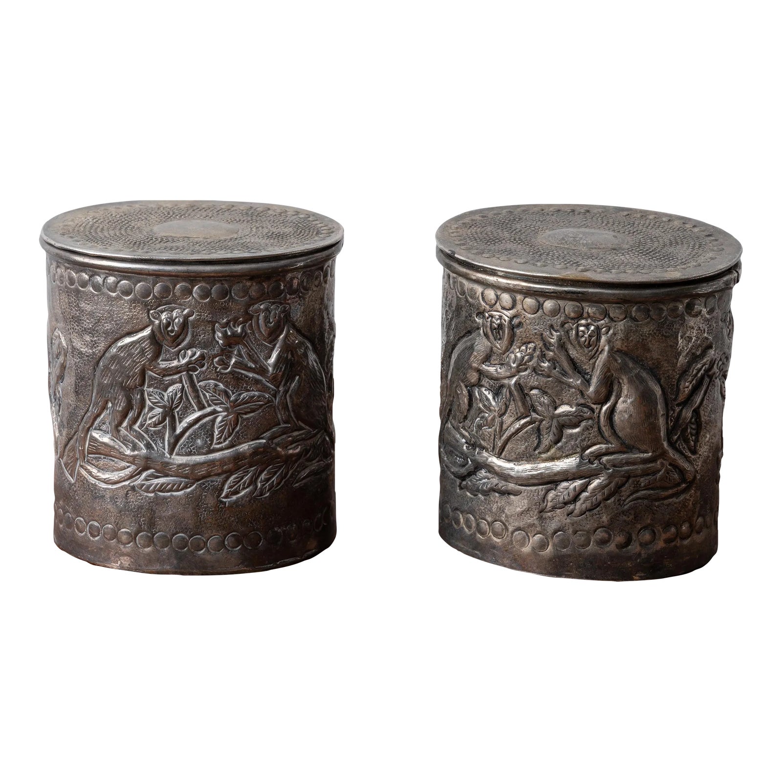 Silverplate Monkey Canisters | Chairish