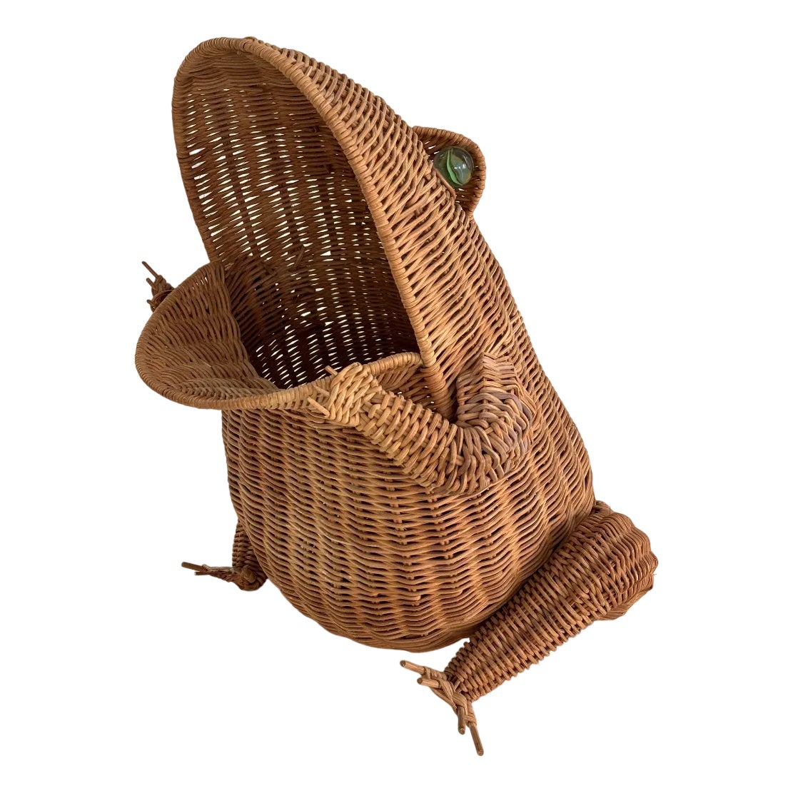 Vintage Italian Rattan Frog Basket, 1980s | Chairish