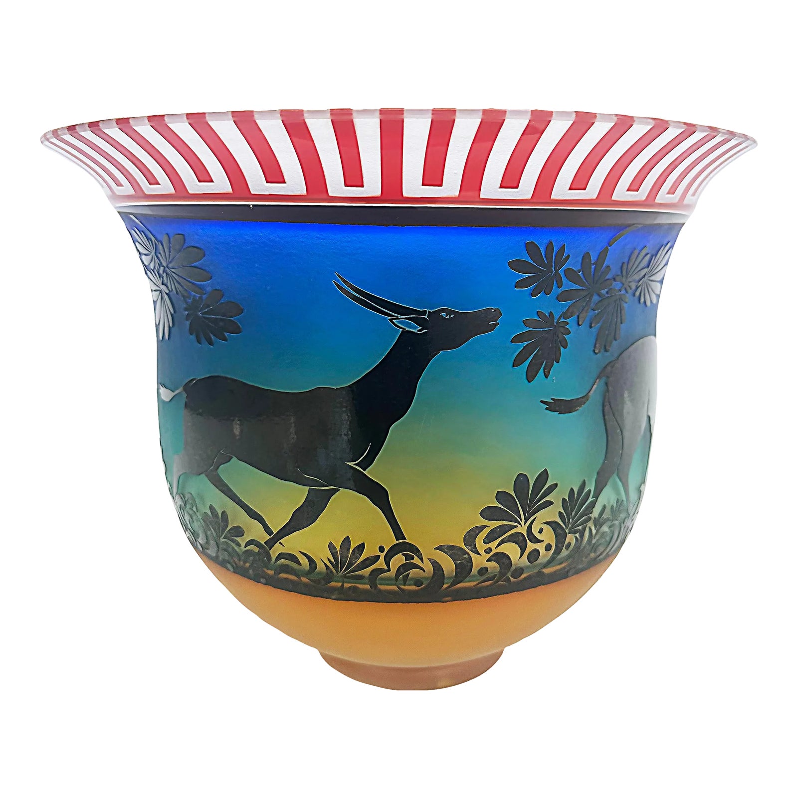 Gary Genetti Blown Cameo Glass Antelope Vase, Etched Overlay, 2008 ...