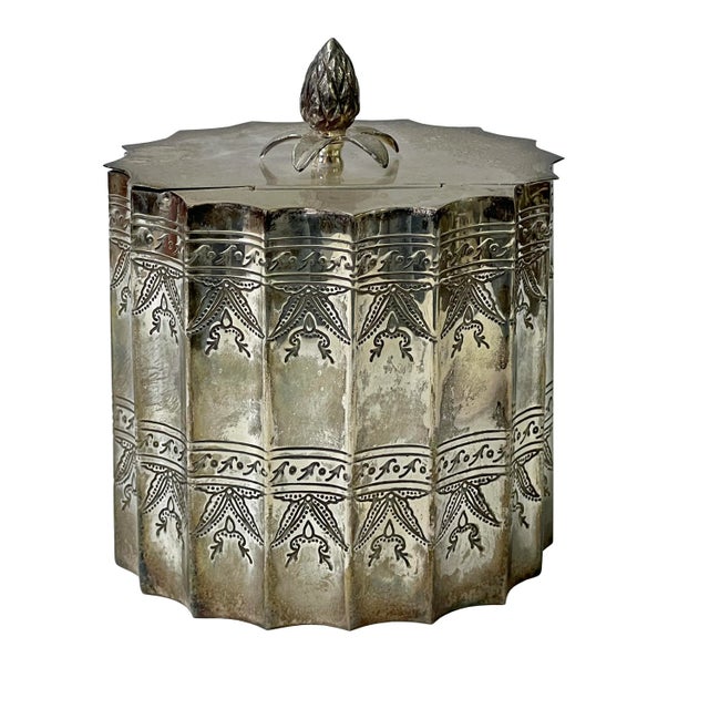 Vintage Silver Color Pewter Metal Oval Theme Container Display | Chairish