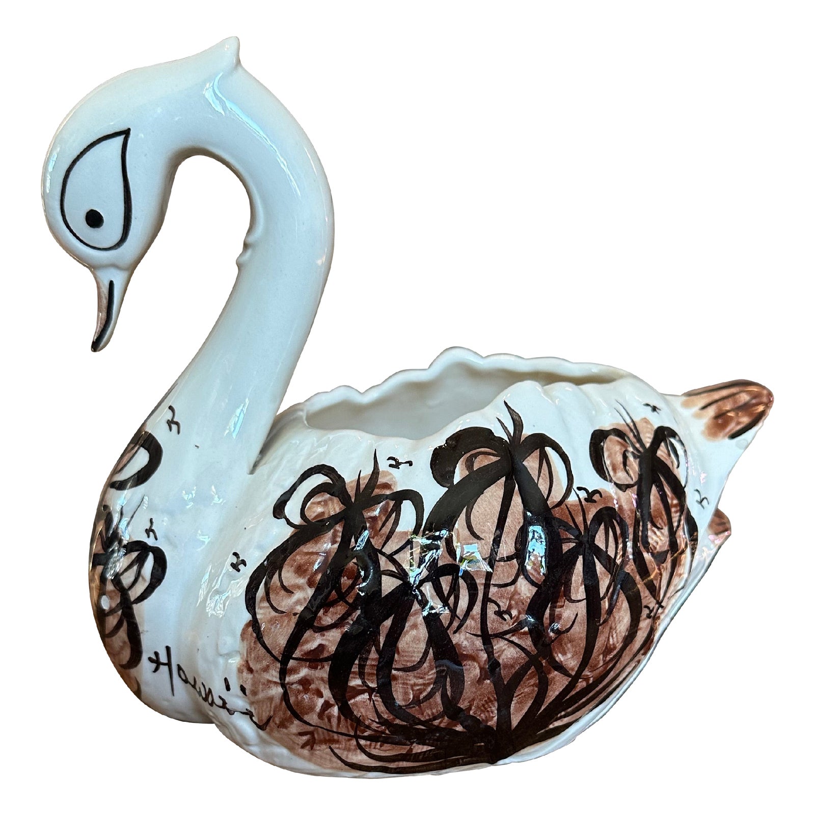 Vintage Hawaii Pohaku Kiln Swan Planter Pot Handmade in Hawaii | Chairish