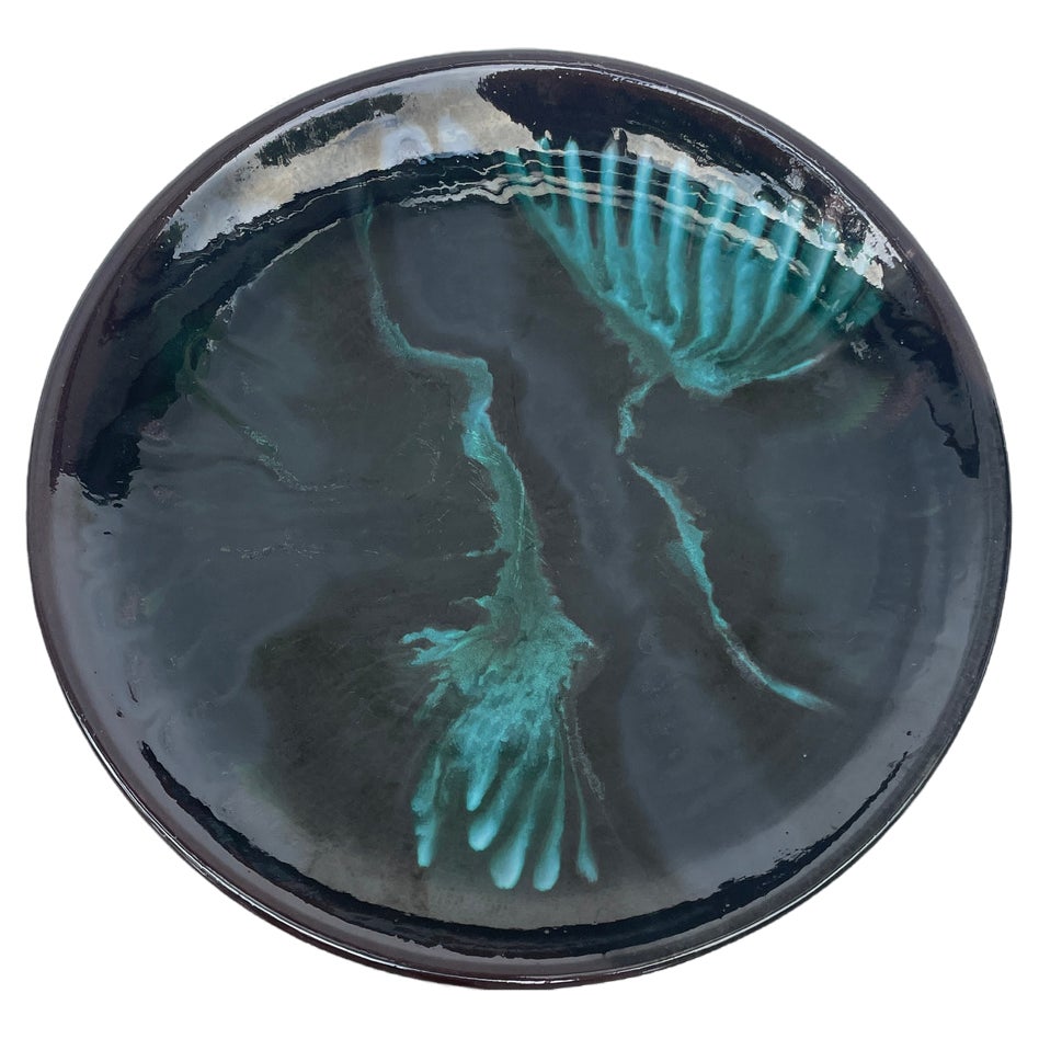 Turquise and Black Ceramic Plate from Łysa Góra, Poland, 1970s | Chairish