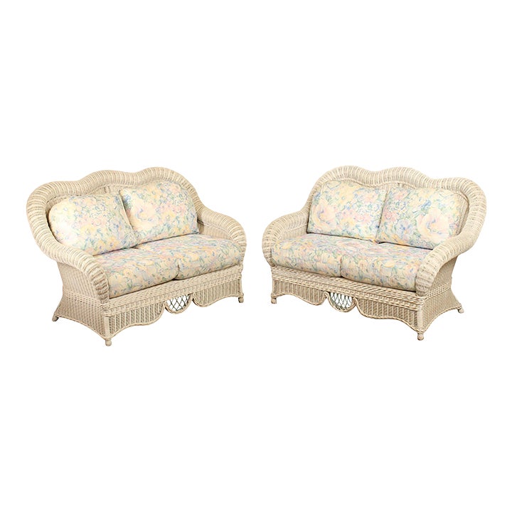 Victorian Style Vintage Pair of Wicker Loveseats | Chairish