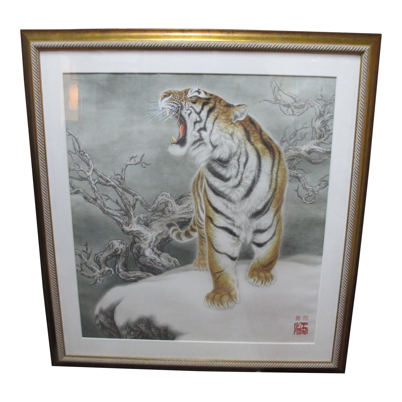 Chinese Framed Original Tiger Ink Painting | Chairish