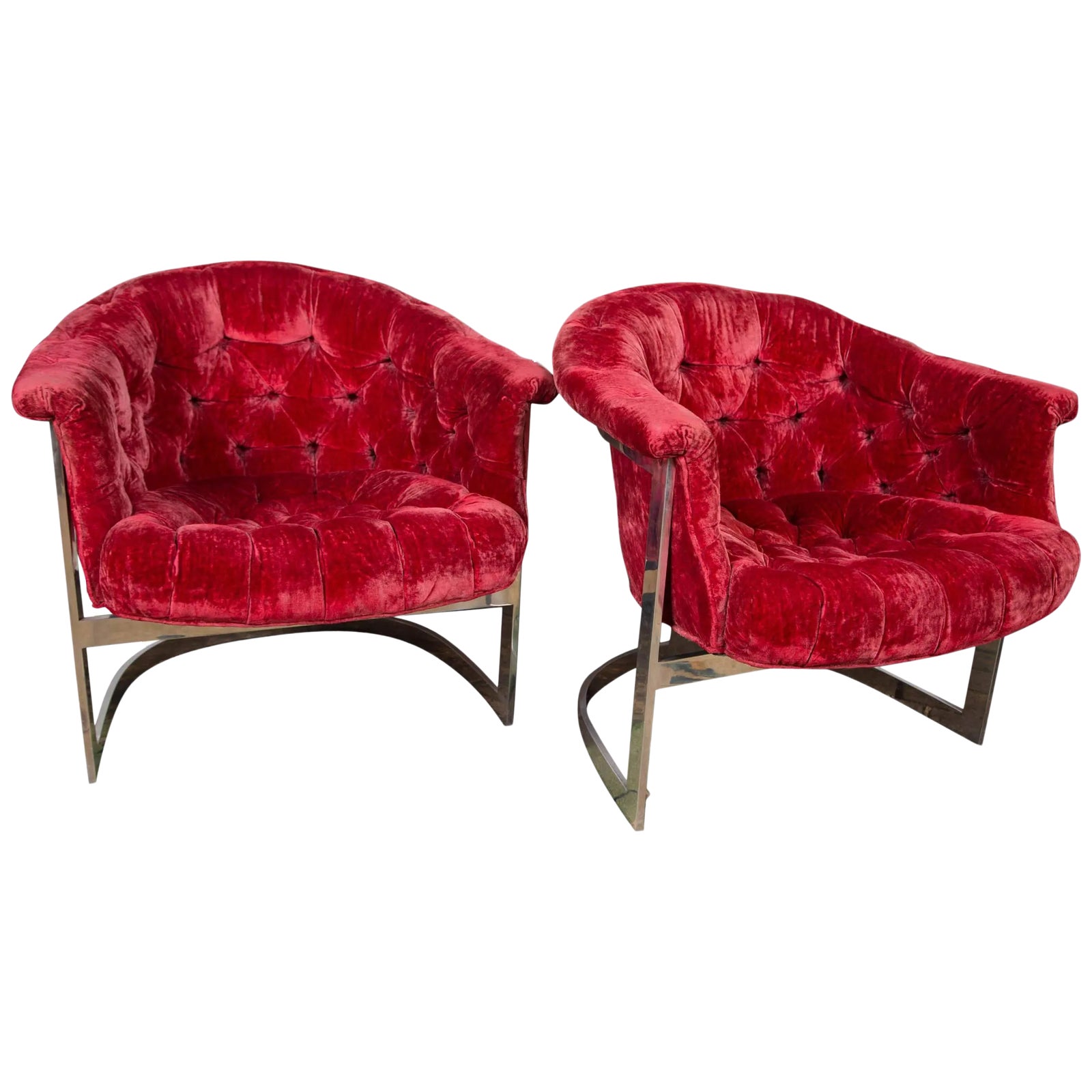 1970s Vintage John Stuart Tufted and Steel Club Chairs- A Pair | Chairish