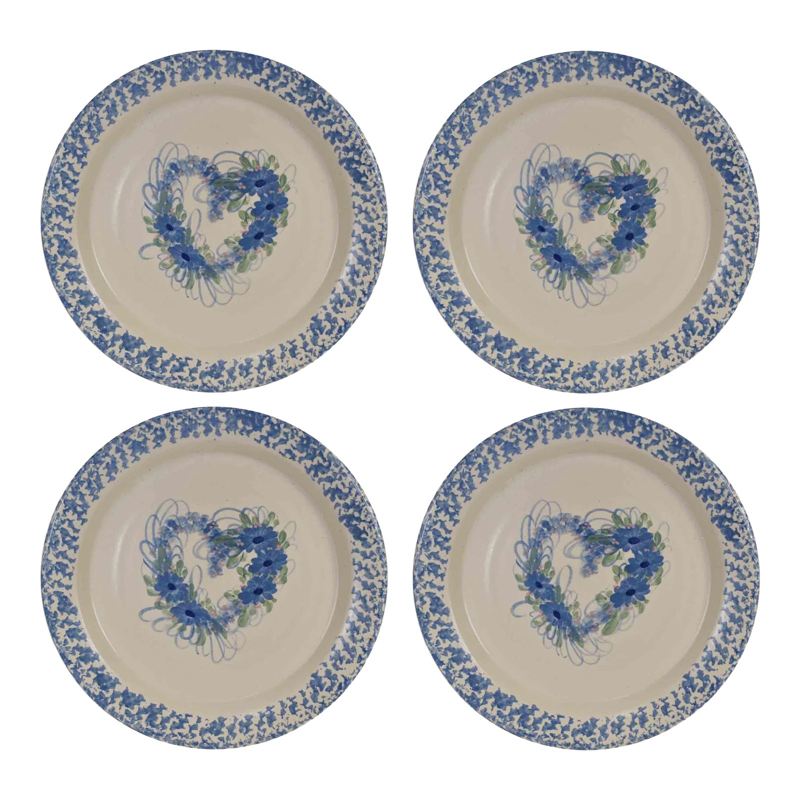 Mid 20th Century Hand Painted East Texas Pottery Spring Heart Dinner ...