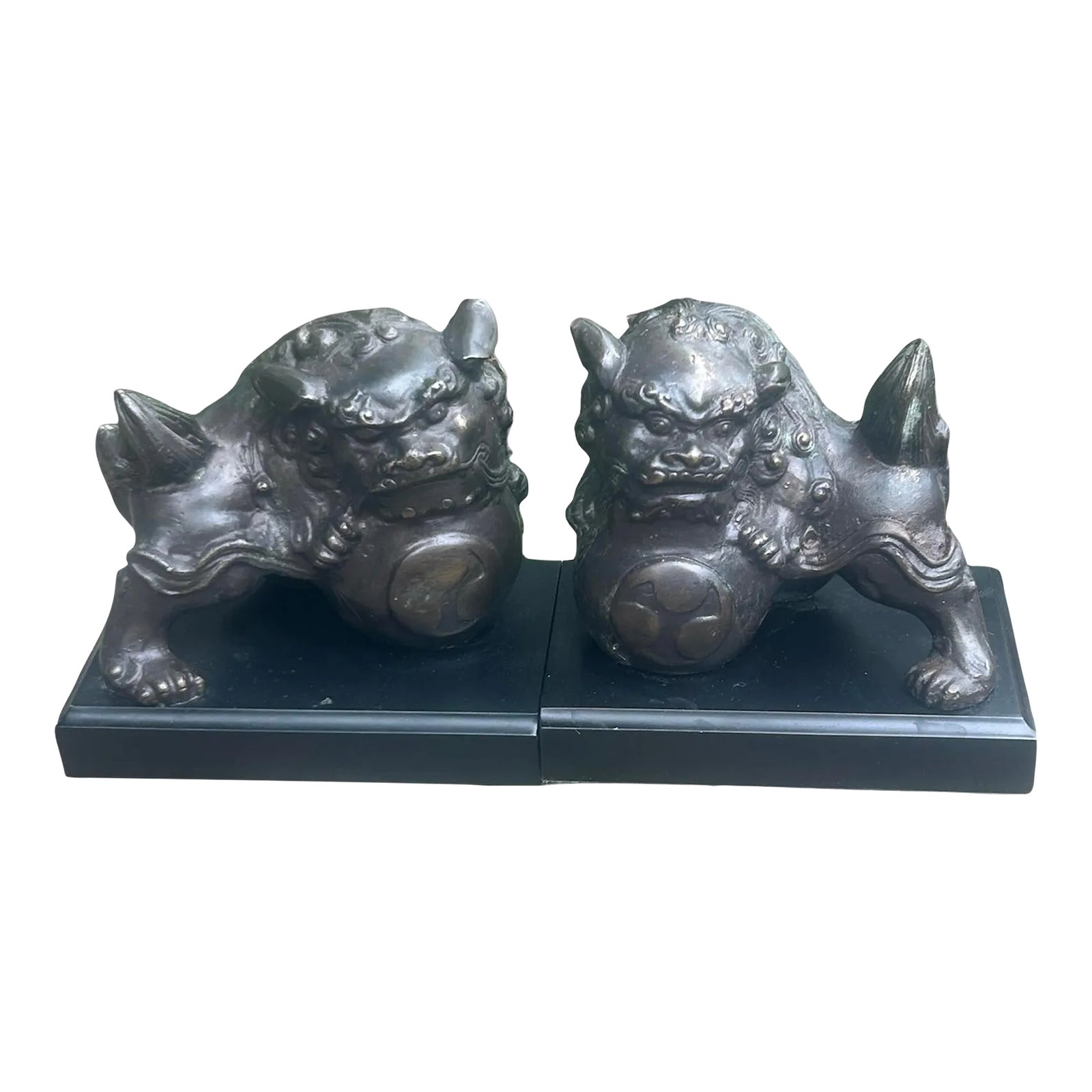 Vintage Metal Foo Dogs Bookends- Set of 2 | Chairish