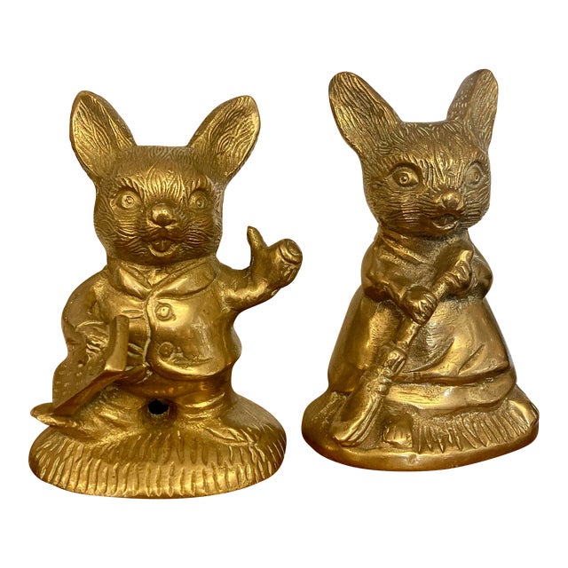 Vintage English Brass Rabbit Figures - a Pair | Chairish