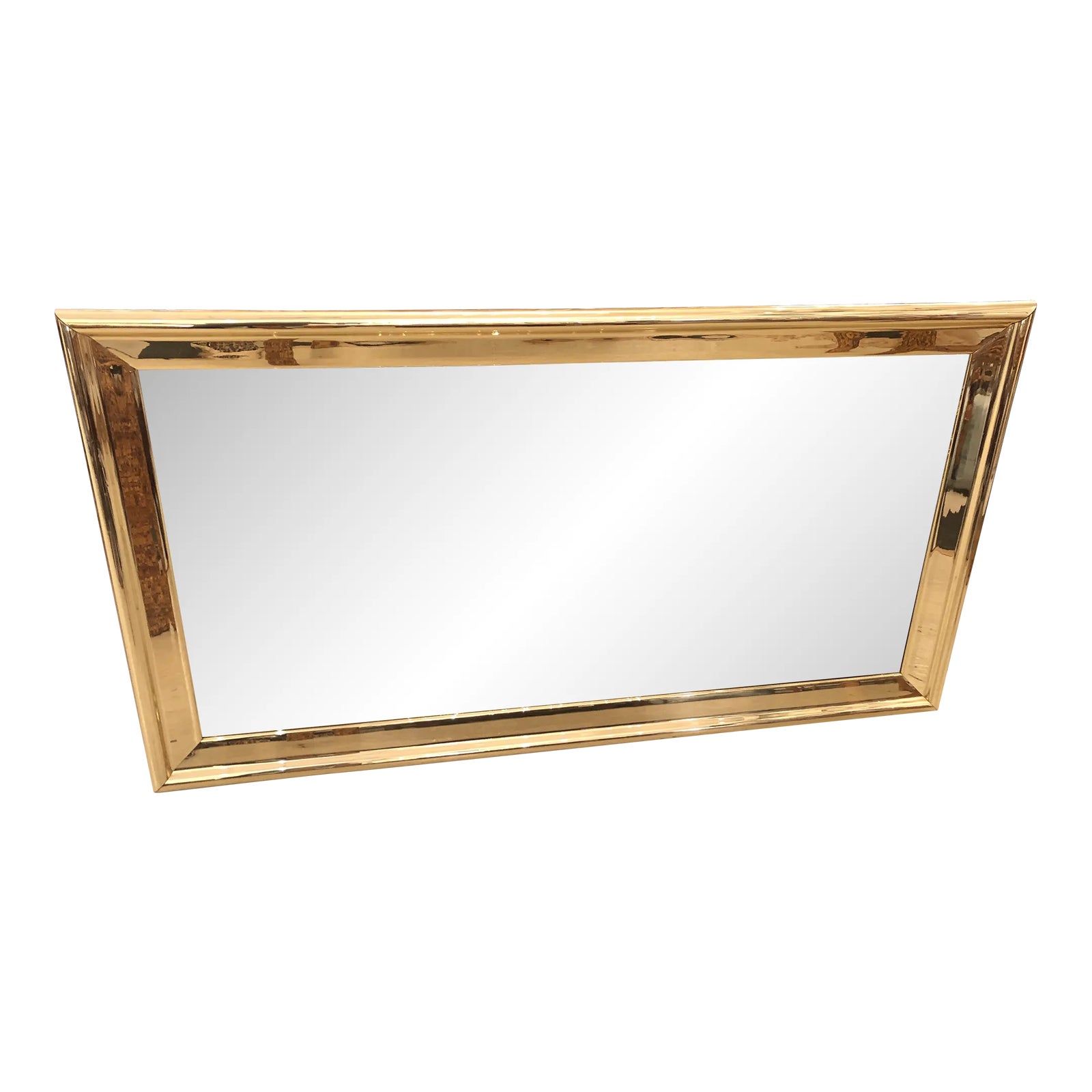 Hollywood Regency Etched Mirror With Gold Eglomise Decoration and Brass ...