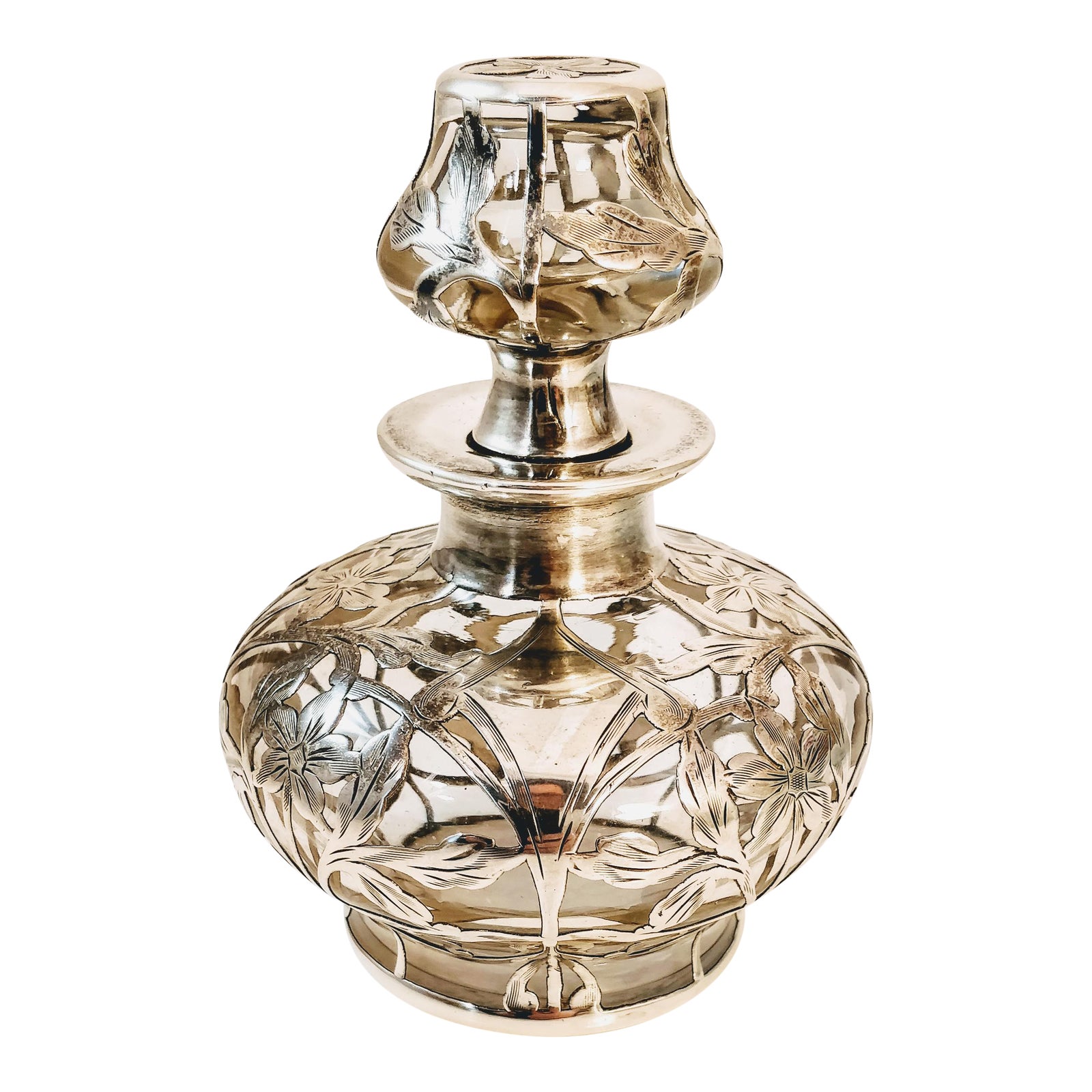 Vintage French Sterling Silver Overlay Perfume Cologne Bottle | Chairish