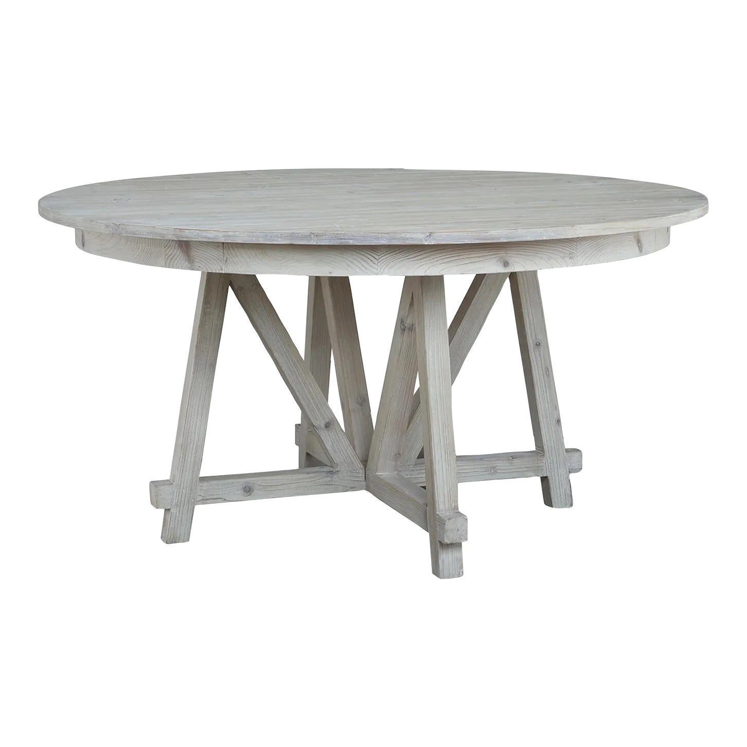 White Wash Farmhouse Round Table | Chairish