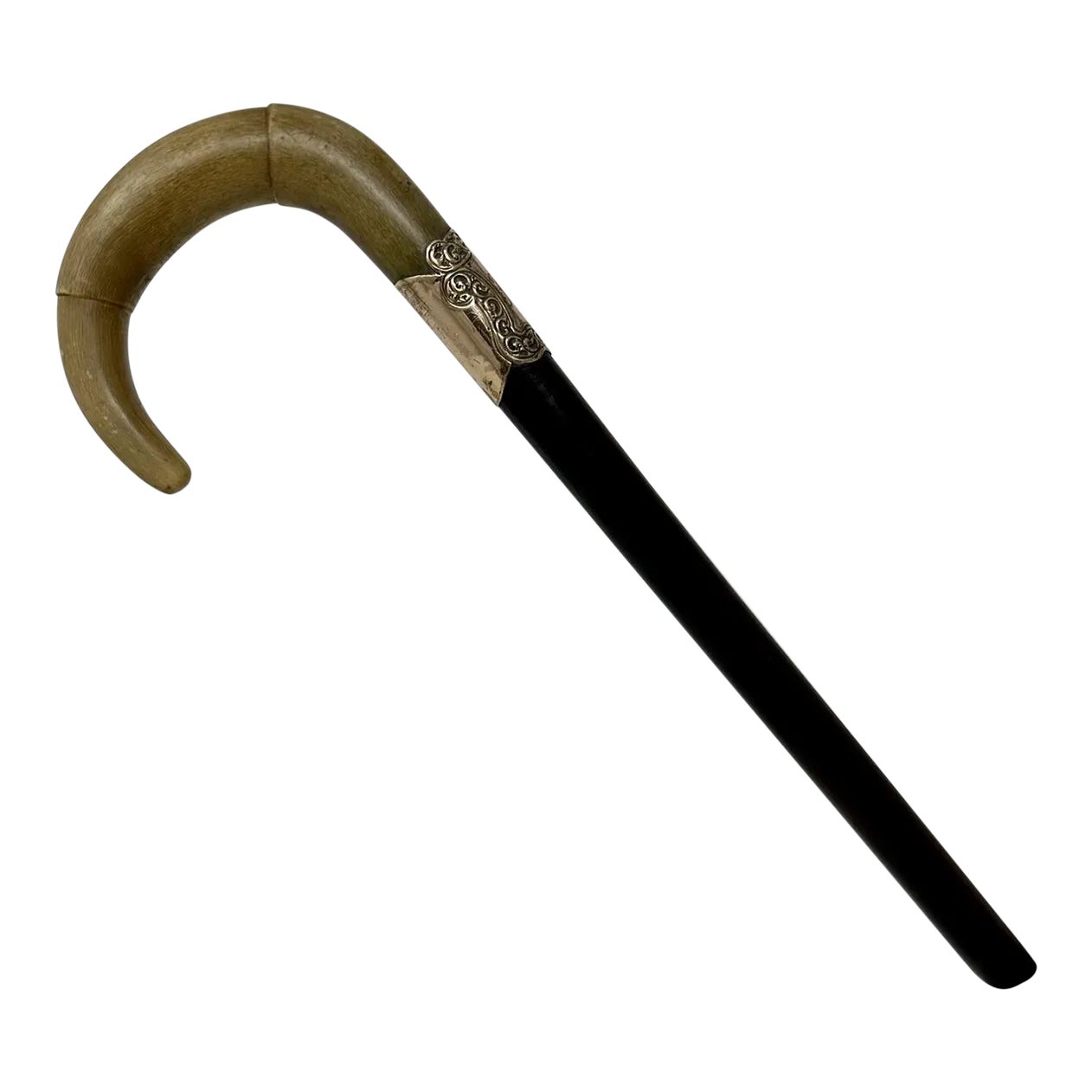Antique Vintage English Walking Stick Cane Wooden Gold Plated Cow Horn ...