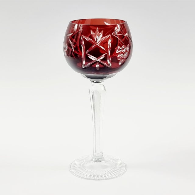 Set of 6 Mid Century Crystal Wine Glasses With Hand Cut Decor From Hsg ...