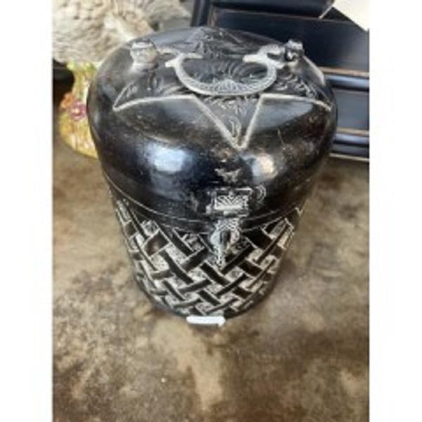 1990s Black Metal Container With Locking Lid and Handle | Chairish