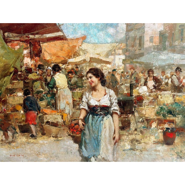 1920s Oil on Canvas of Italian Market Scene by Giuseppe Pitto | Chairish