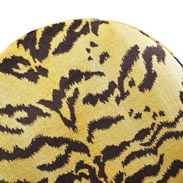 Hollywood Regency Round Tiger Print Velvet Upholstered Ottoman or Foot ...