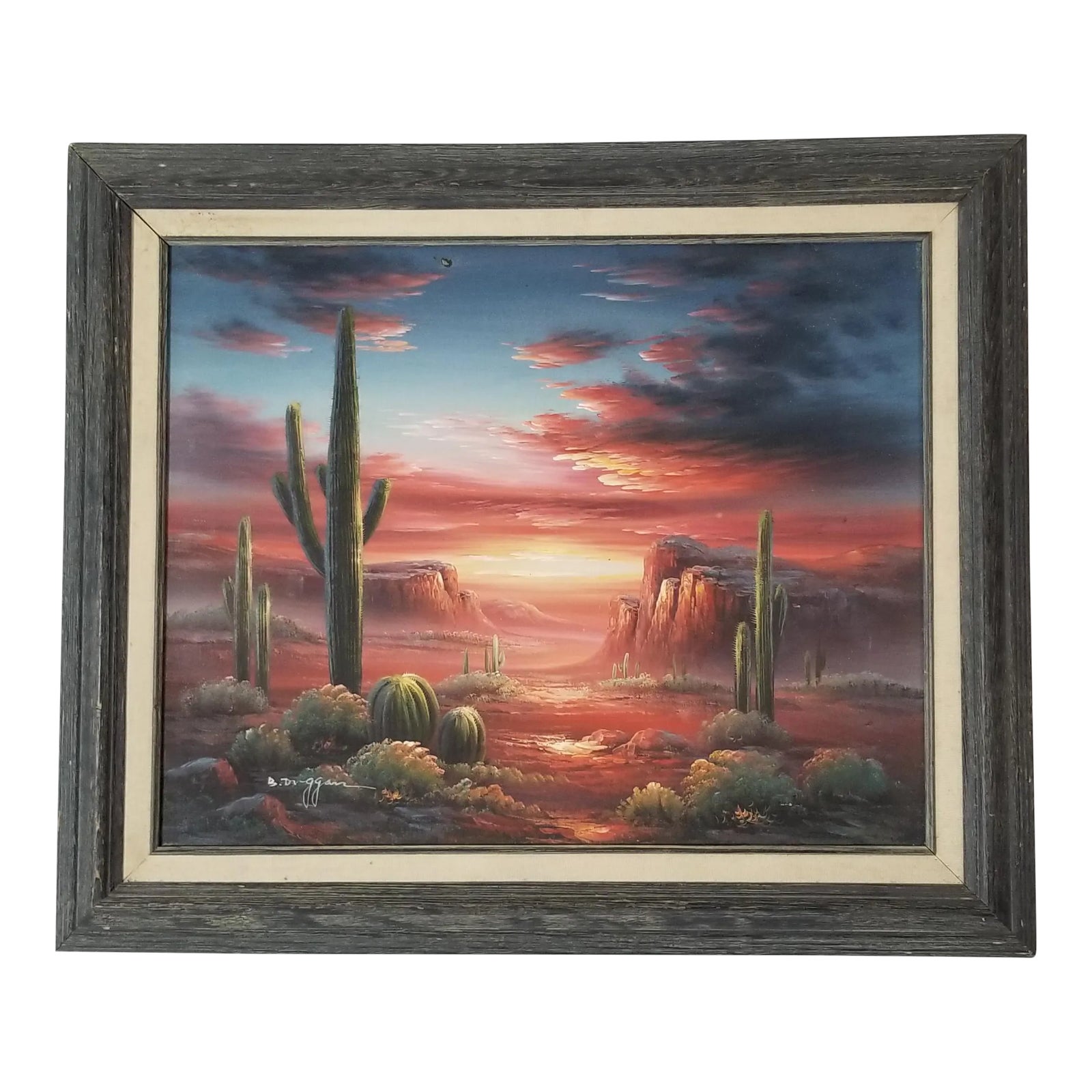 B Duggar Vintage Desert With Cactus Landscape Painting/ Sold | Chairish