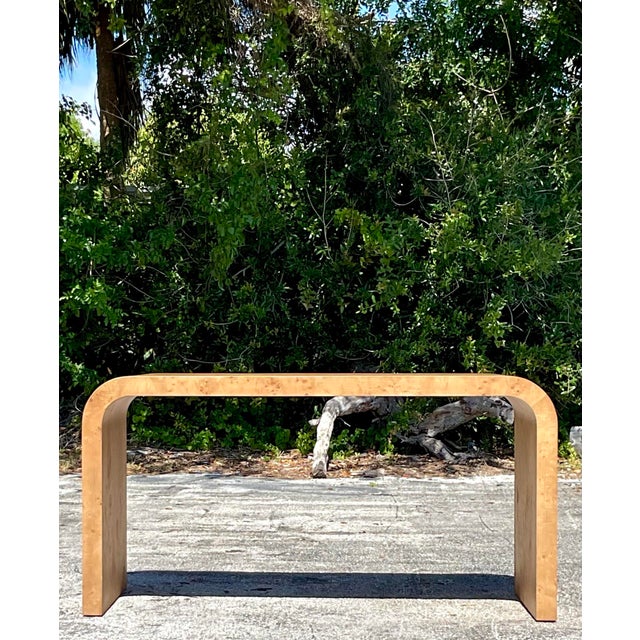 Vintage Boho Burl Wood Waterfall Console Table | Chairish