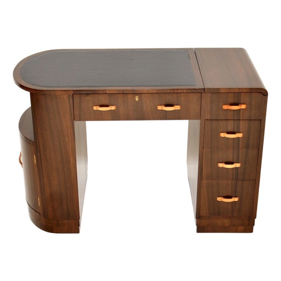Art Deco Figured Walnut and Leather Top Desk, 1930s | Chairish