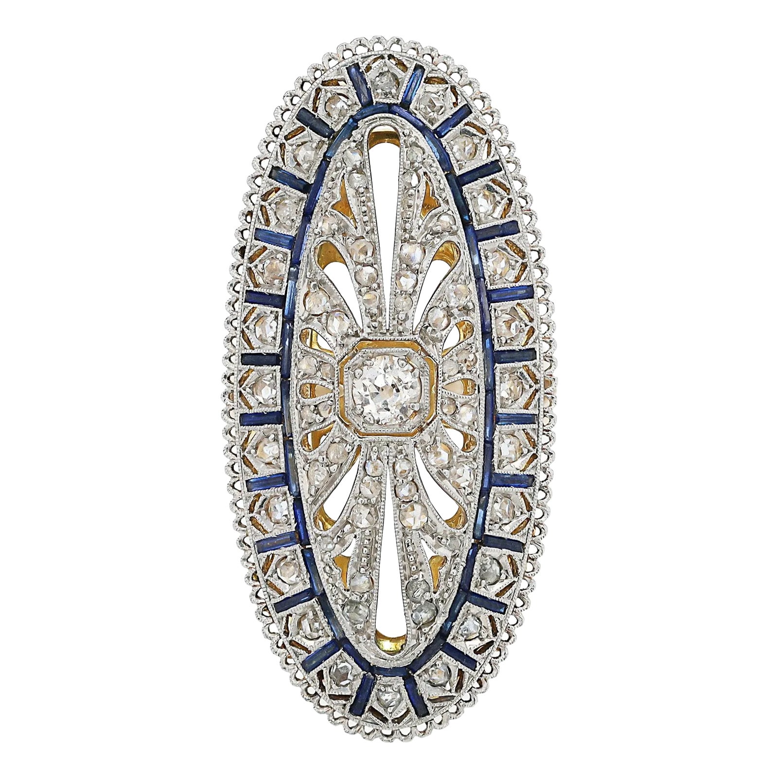 Behemoth Antique Filigree Edwardian Diamond & Sapphire Shield Cocktail ...